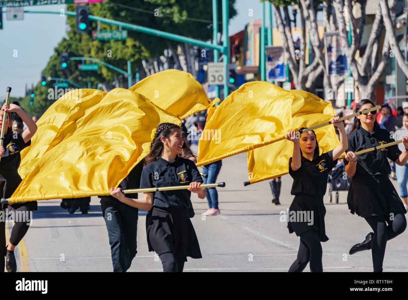 Los Angeles, FEB 23: Tomas Rivera Middle School Marching band parade in ...