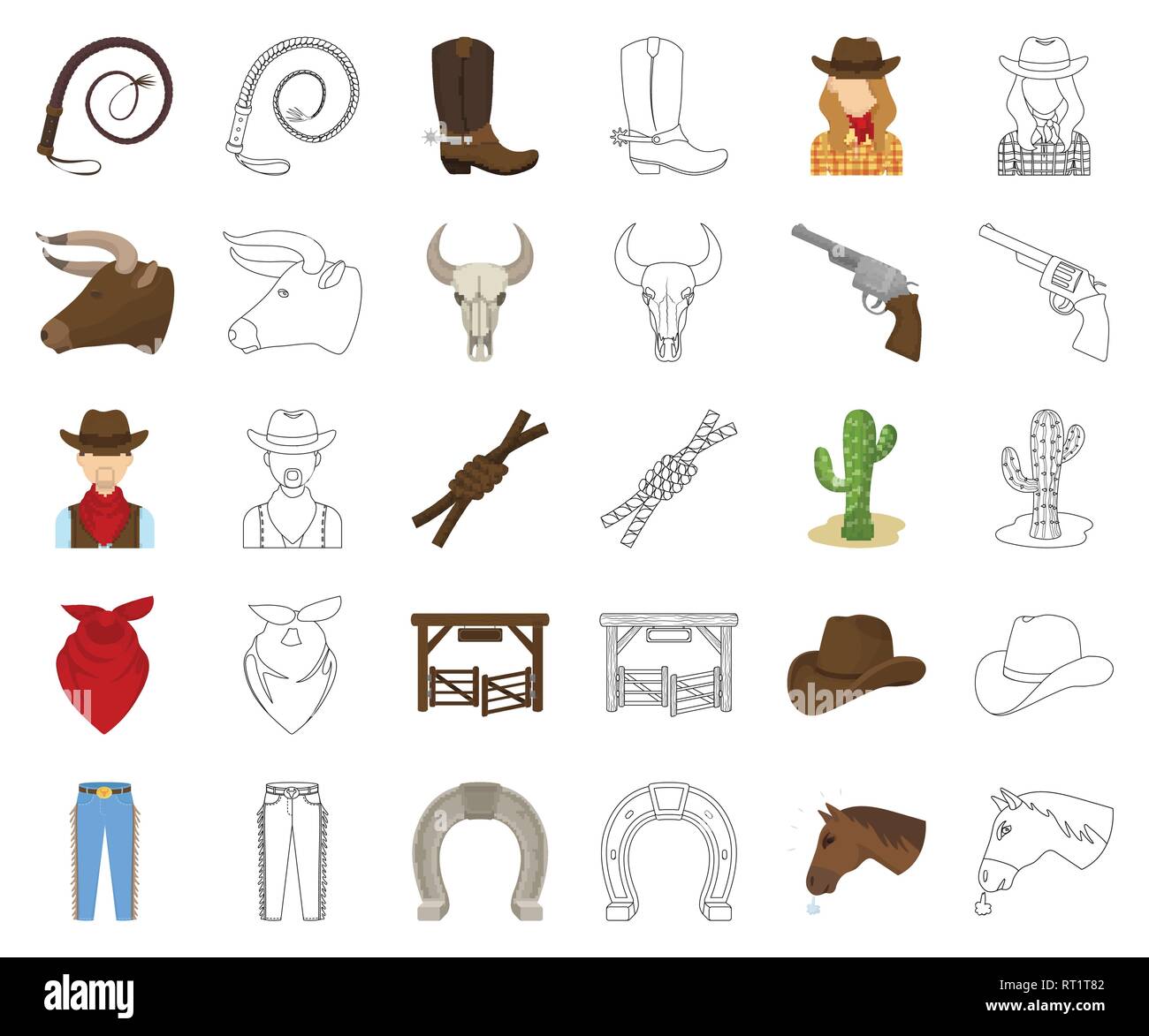 accessory,art,bandana,boots,bull,cactus,cartoon,outline,collection ...