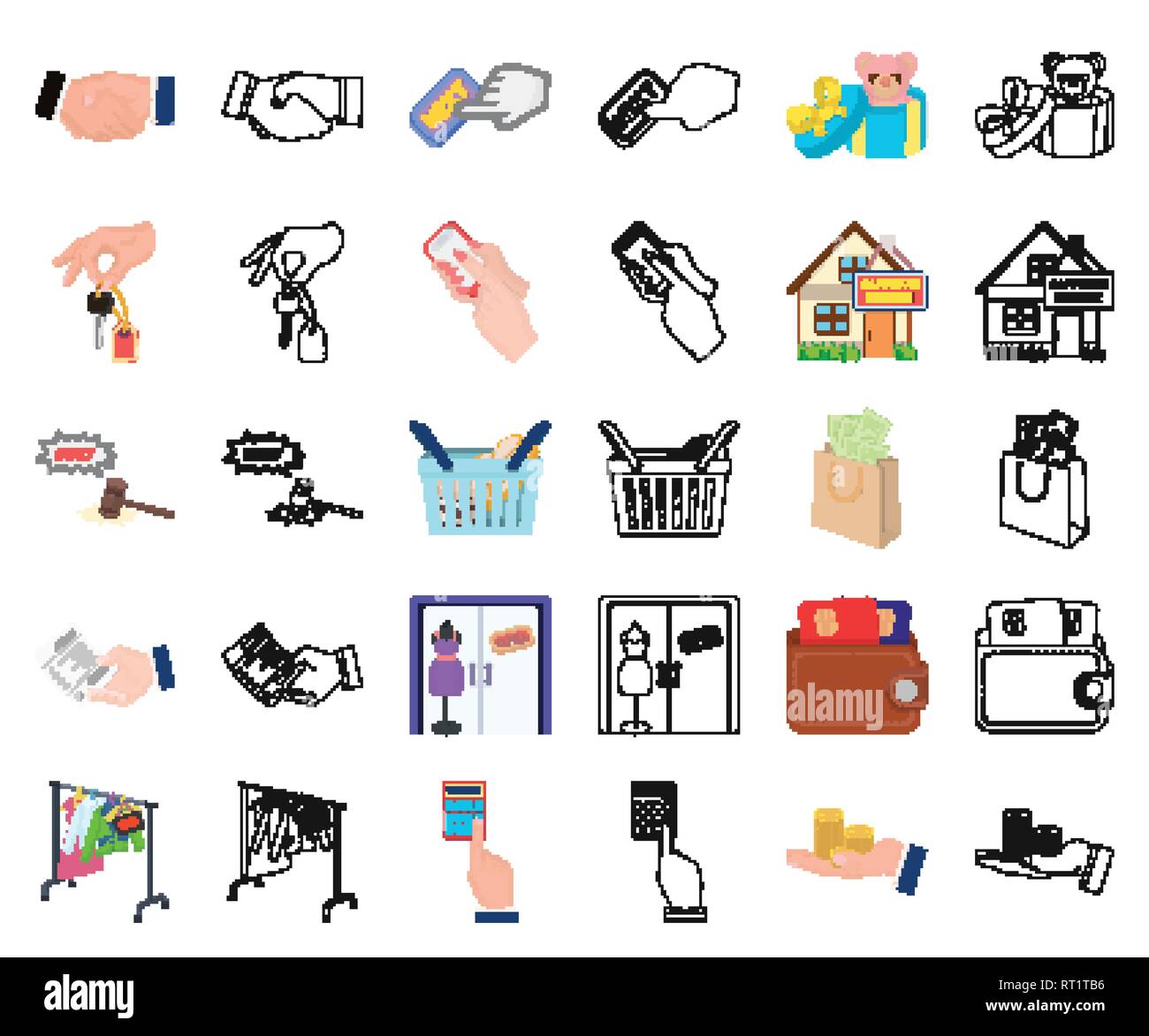 E-commerce and business cartoon,outline icons in set collection for ...