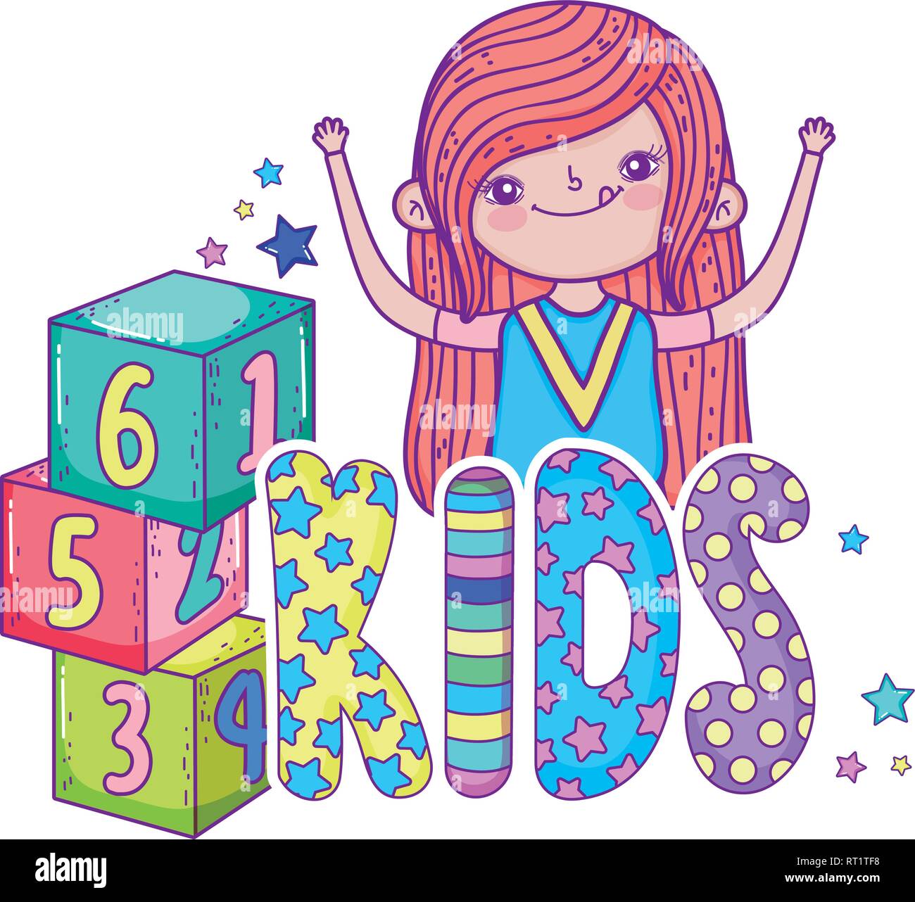 little girl with blocks of numbers toy Stock Vector Image & Art - Alamy