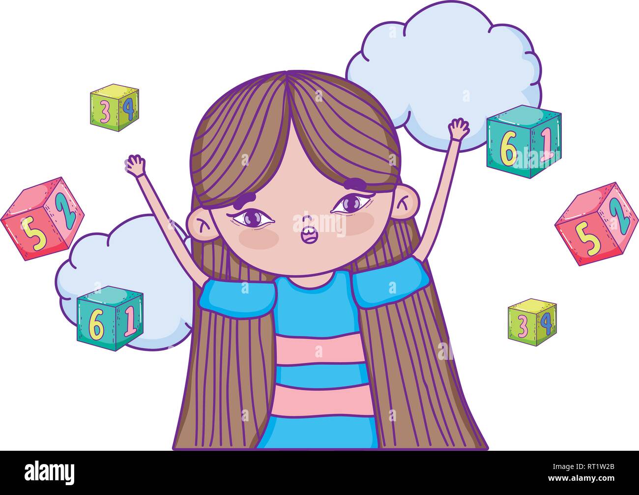 little girl with blocks of numbers toy Stock Vector Image & Art - Alamy