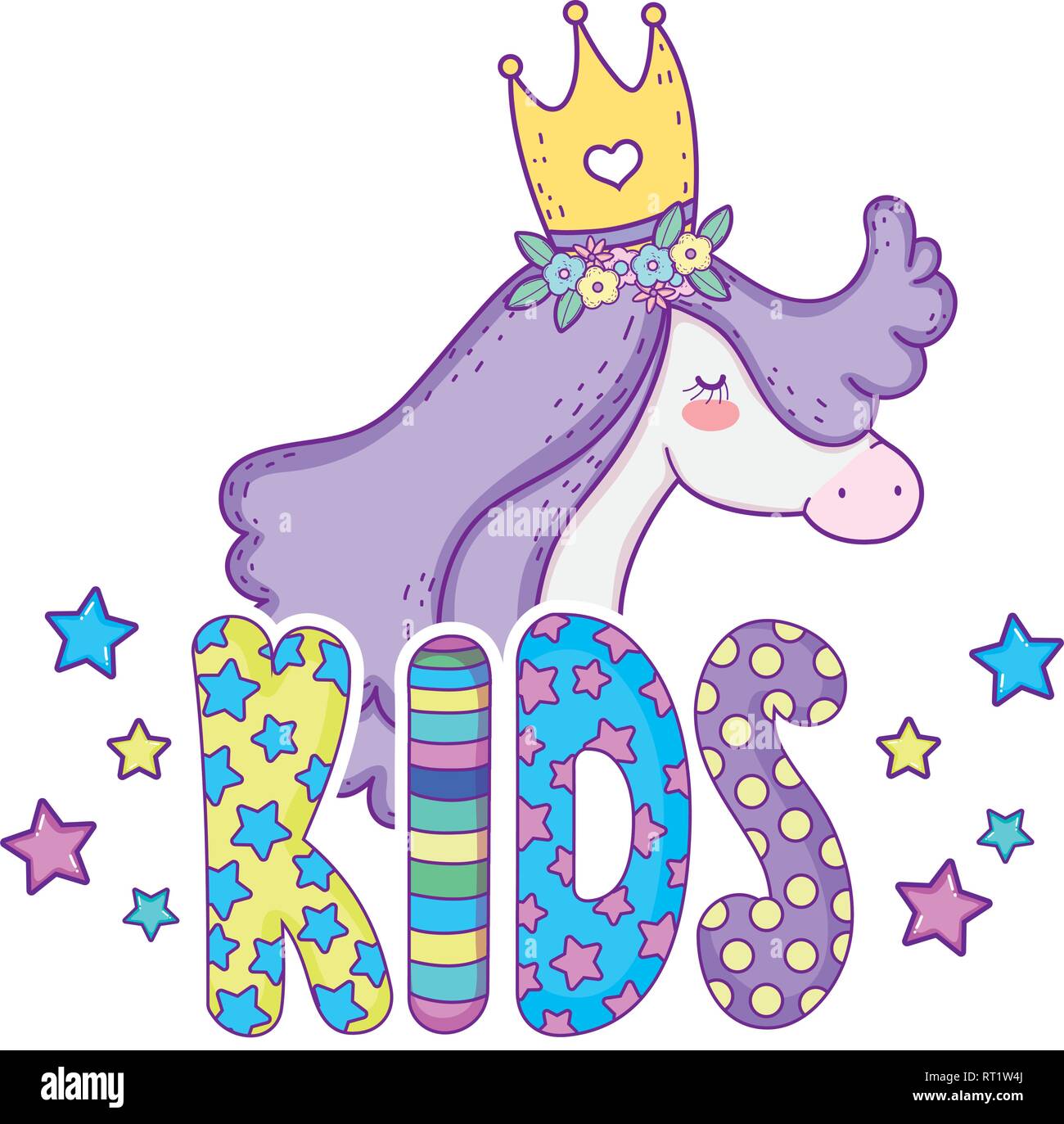 cute unicorn with kids word fairytale character Stock Vector Image ...