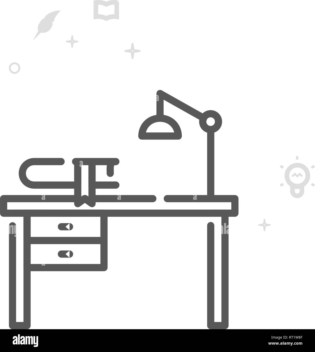 Writer's Desk, Workplace Vector Line Icon, Symbol, Pictogram, Sign ...
