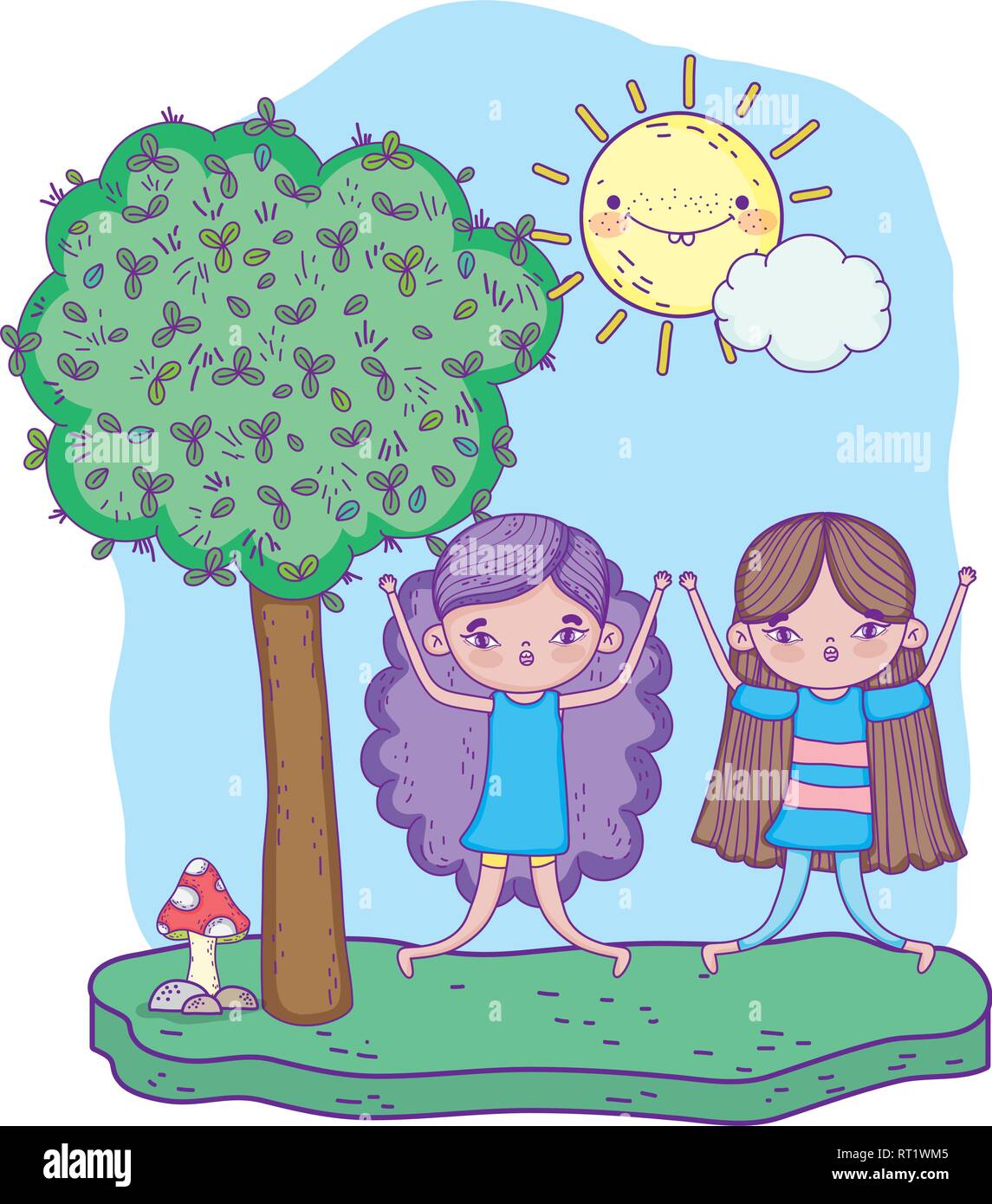 little girls in the landscape Stock Vector Image & Art - Alamy