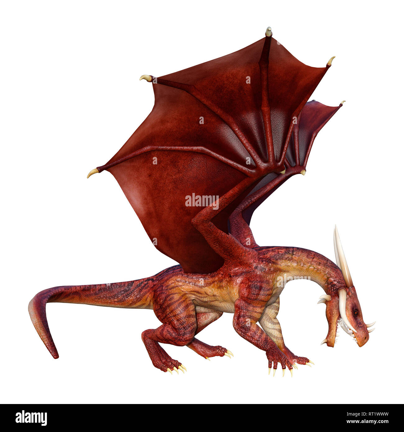 3D rendering of a red fantasy dragon isolated on white background Stock ...