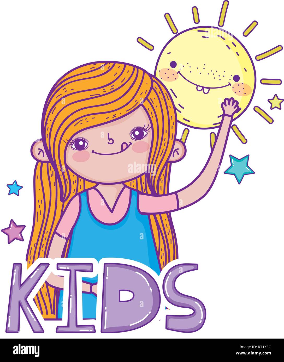 little girl with sun kawaii characters Stock Vector Image & Art - Alamy
