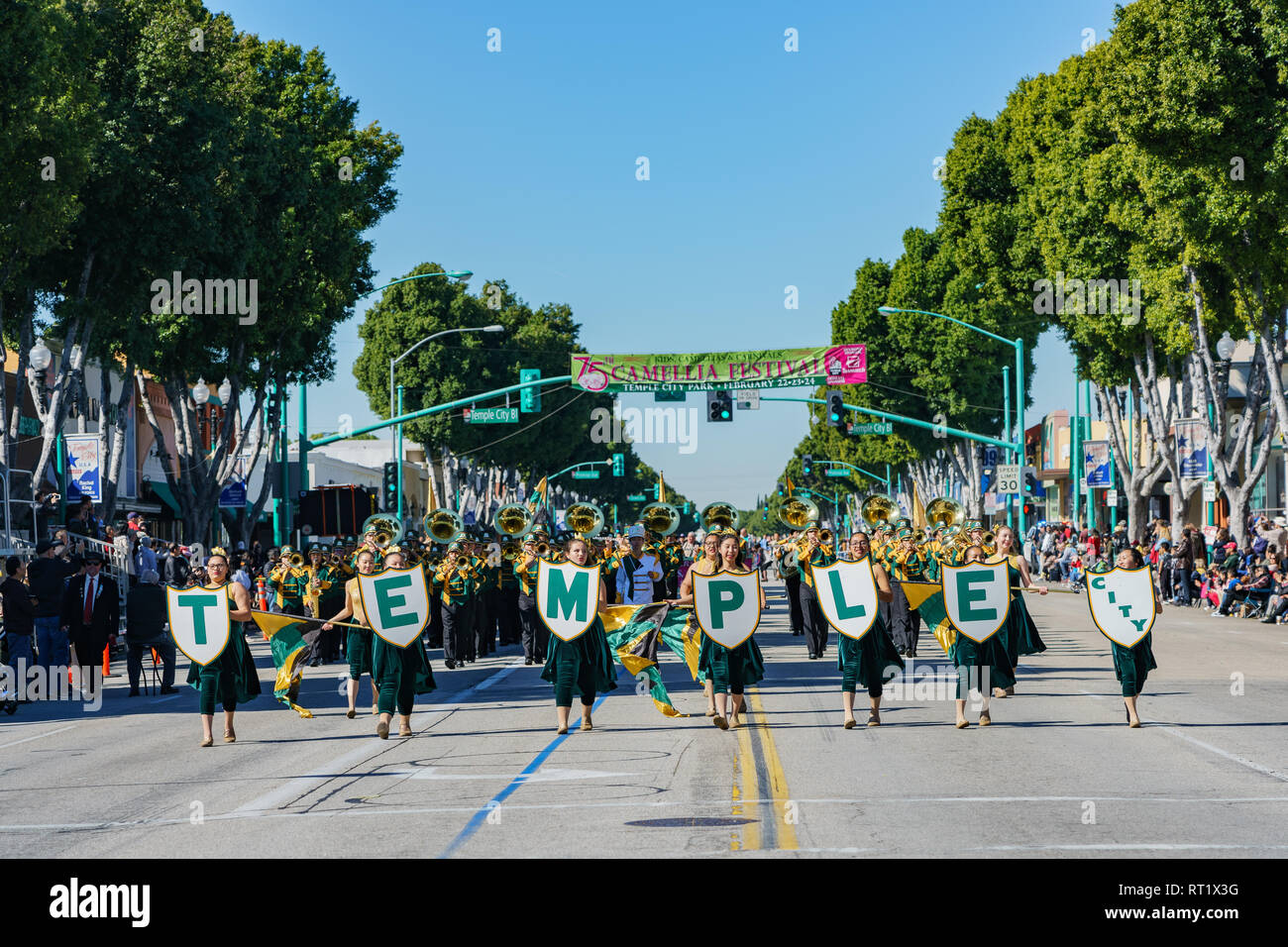 Los Angeles, FEB 23: Marching band parade in the Camellia Festival on ...