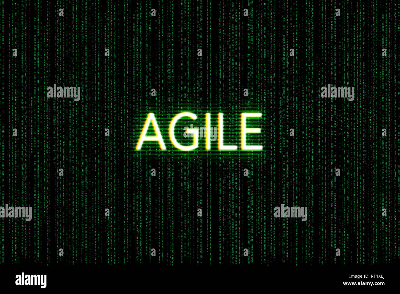 agile, keyword of scrum, on a green matrix background, development ...