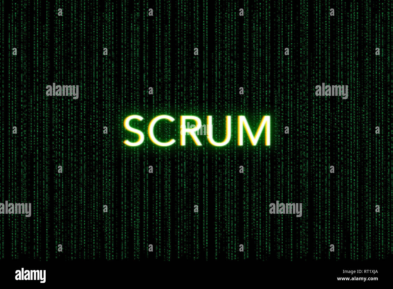 scrum, keyword of agile, on a green matrix background, development ...