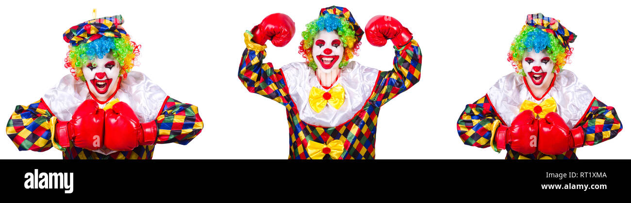 Funny male clown with boxing gloves Stock Photo - Alamy