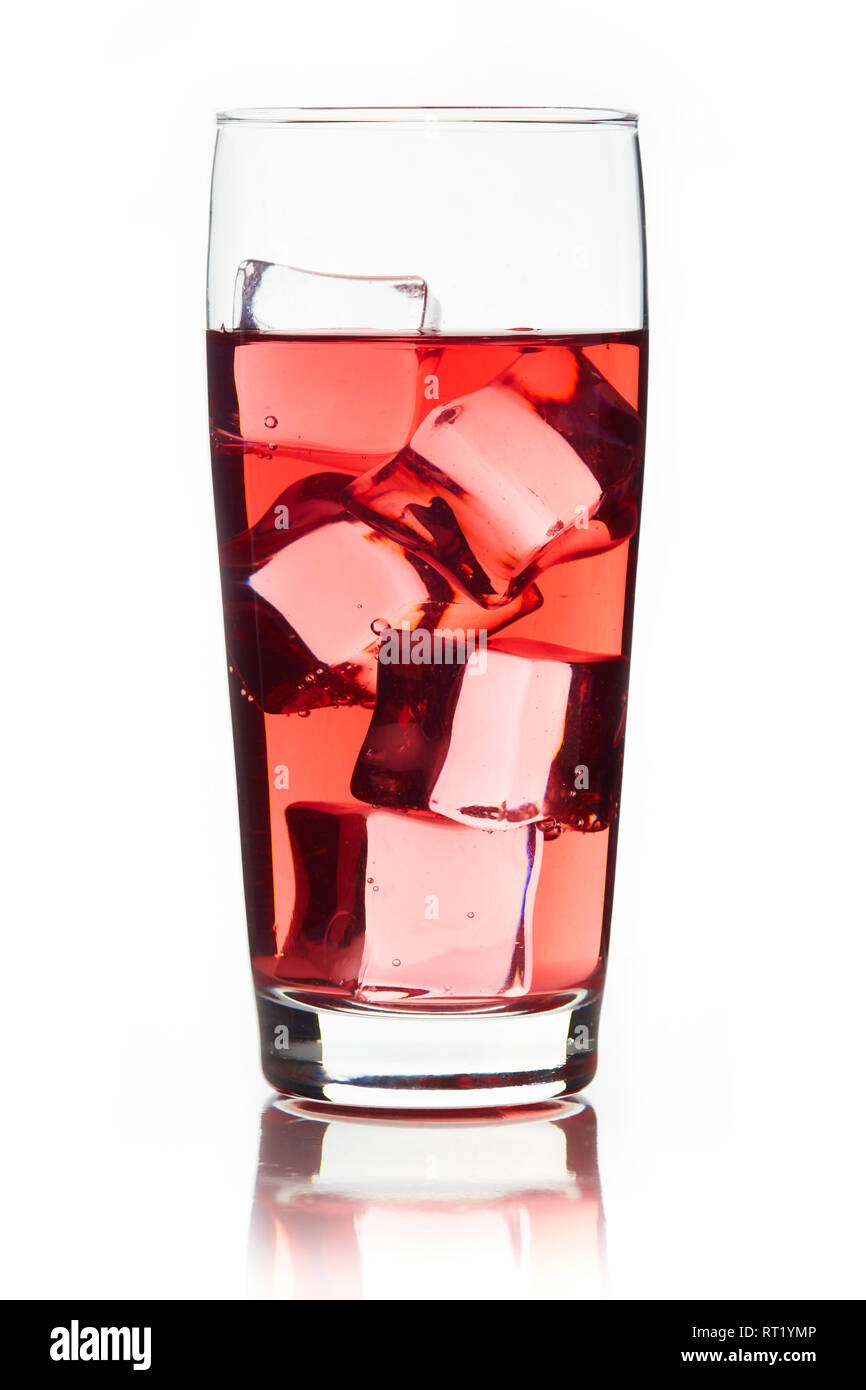 Red ice tea in glass with ice cubes isolated on white background Stock ...