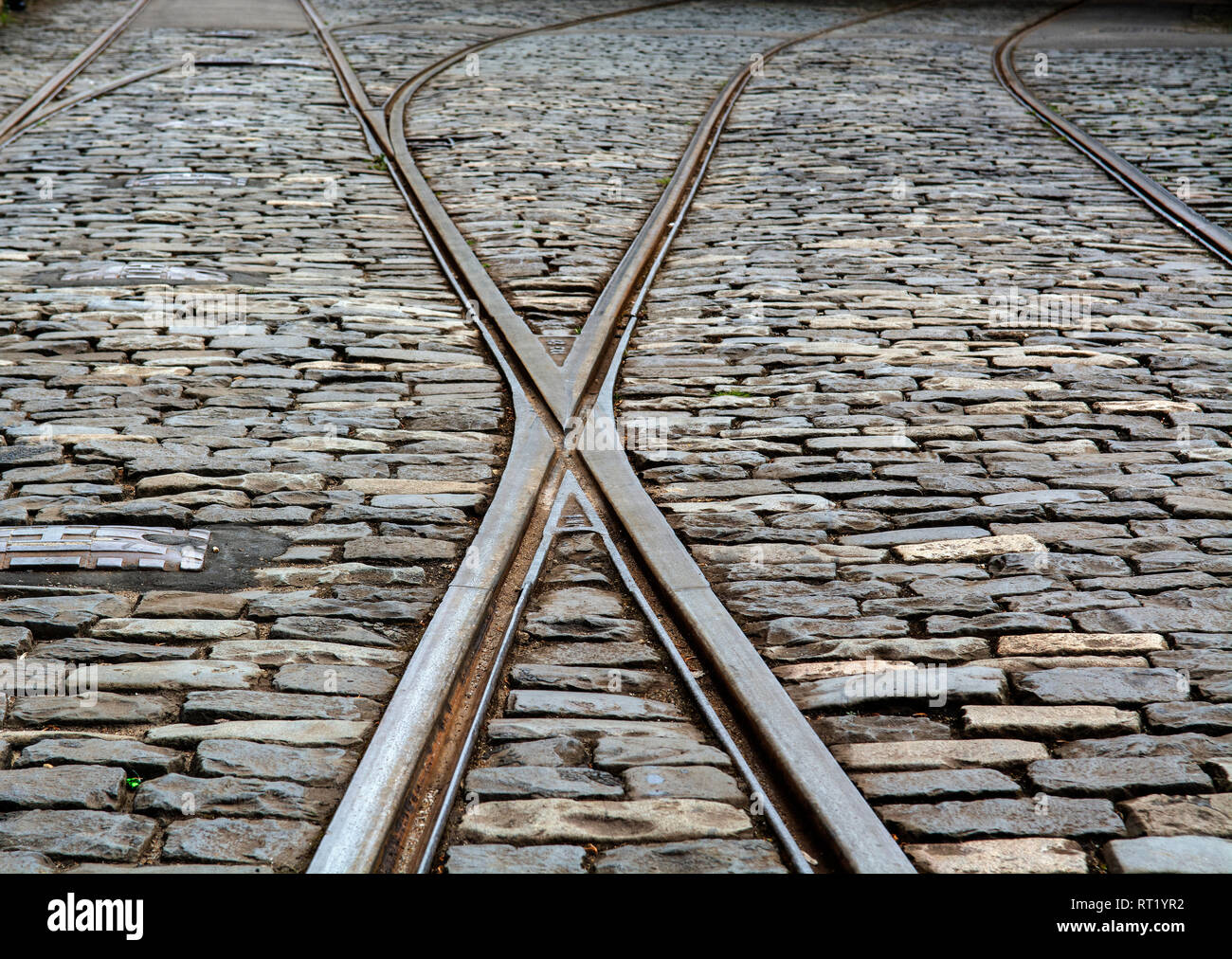 tram tracks crossing Stock Photo - Alamy