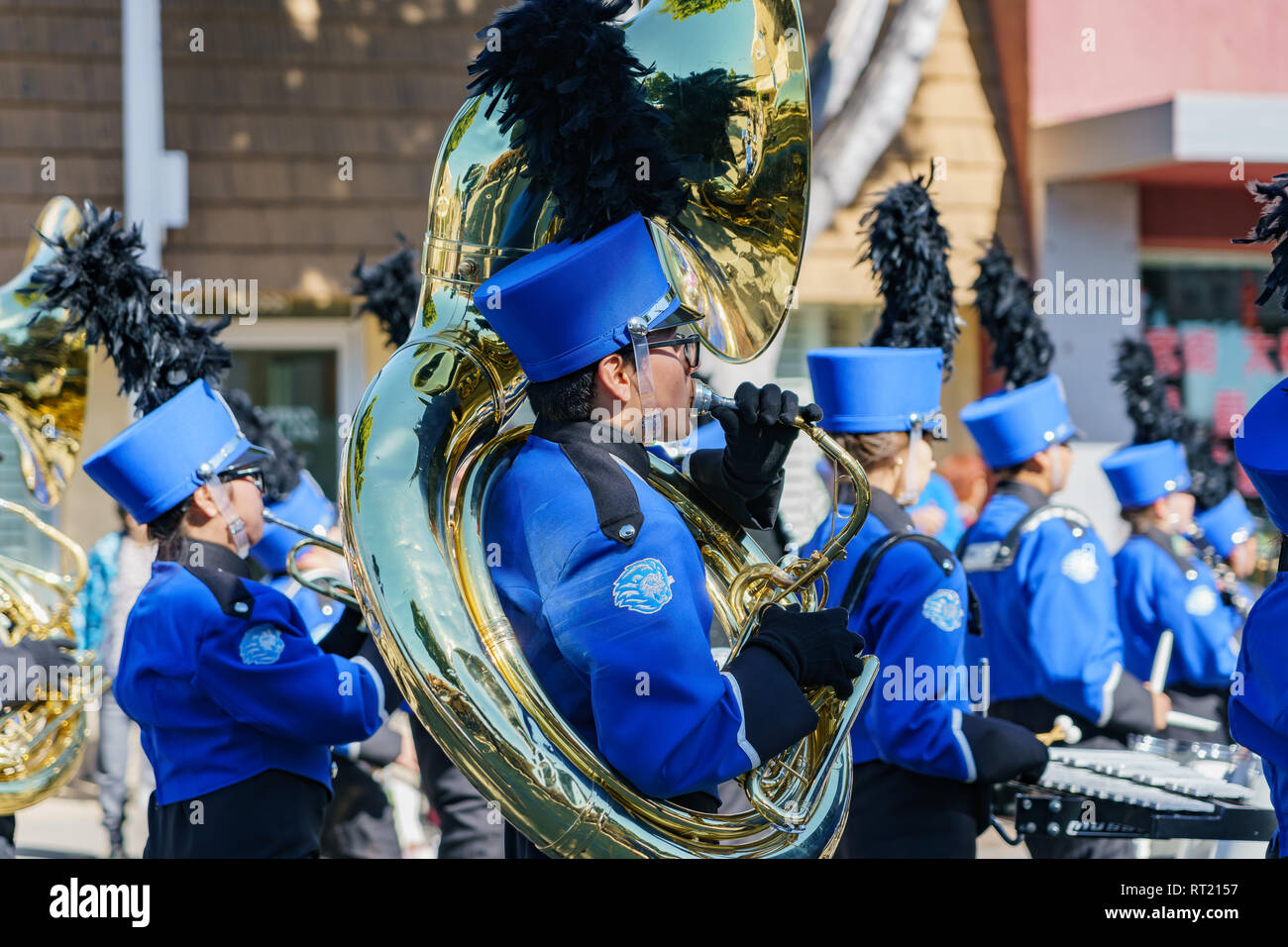 Los Angeles, FEB 23: Lakeside Middle School Marching band parade in the ...