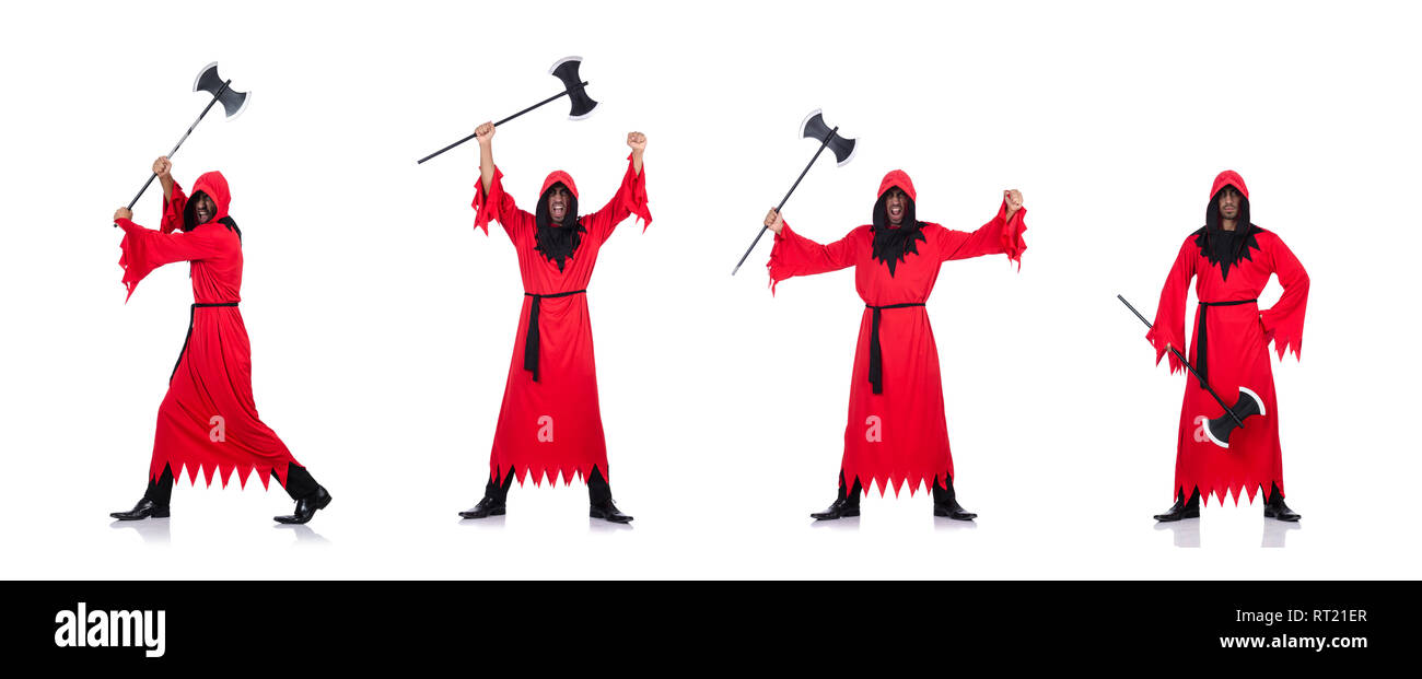 Executioner in red costume with axe on white Stock Photo - Alamy