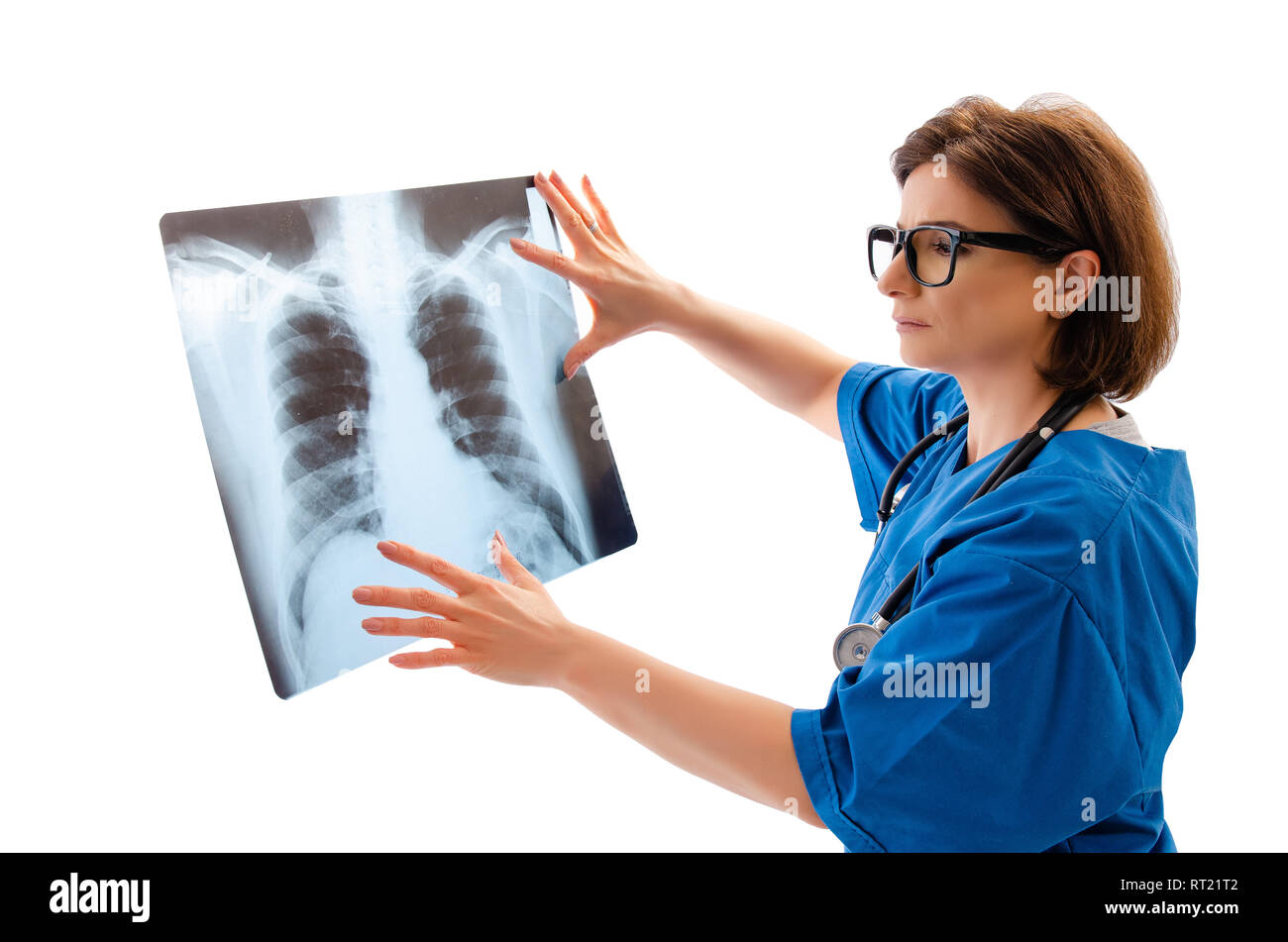 Female doctor radiologist isolated on white Stock Photo - Alamy