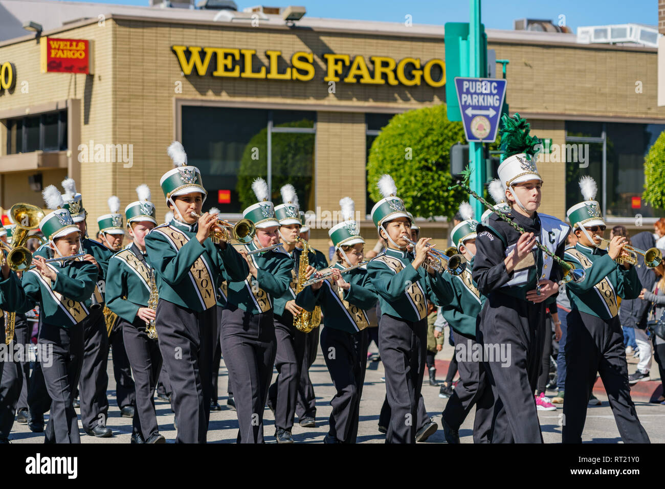 Los Angeles, FEB 23: Clifton middle school Marching band parade in the ...