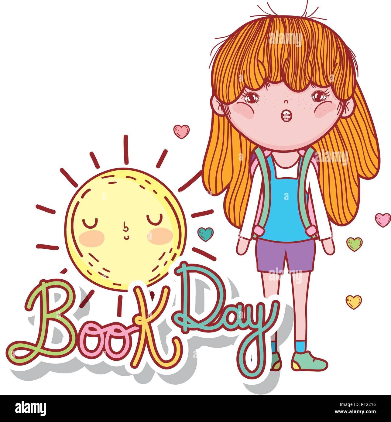 happy little girl reading book with sun kawaii Stock Vector Image & Art ...