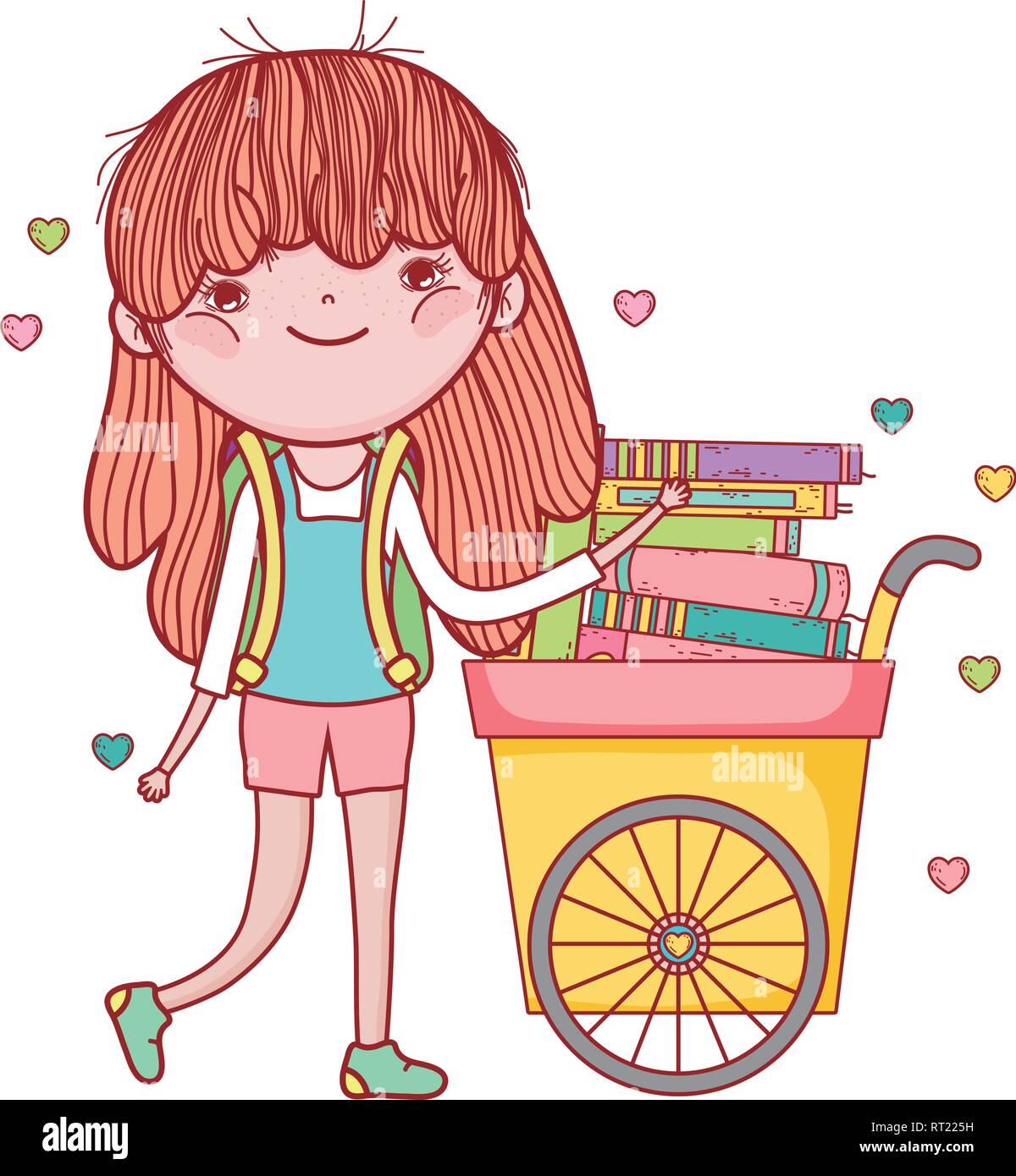happy little girl reading books with cart Stock Vector Image & Art - Alamy
