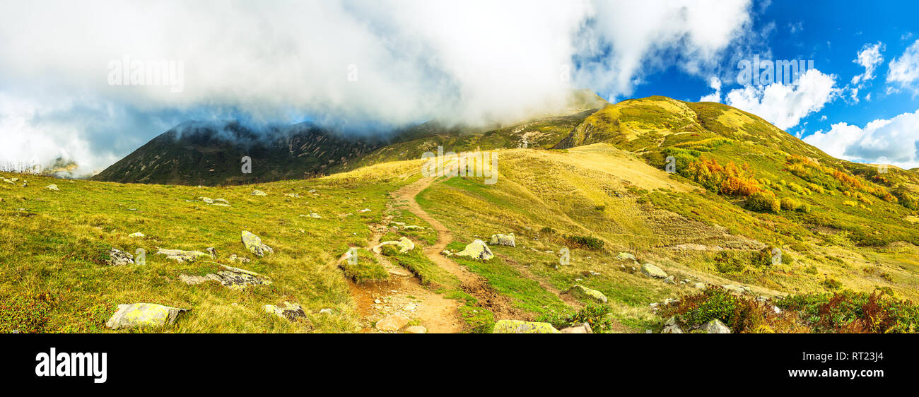 beautiful panorama mountain landscape with blue sky and white clouds ...