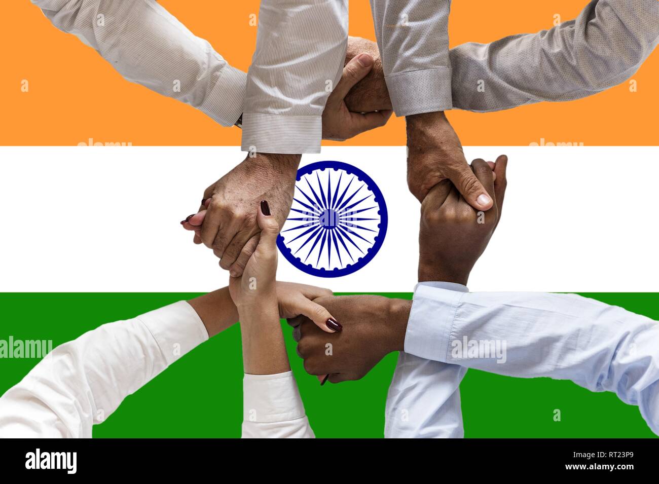 India flag, intergration of a multicultural group of young people Stock ...