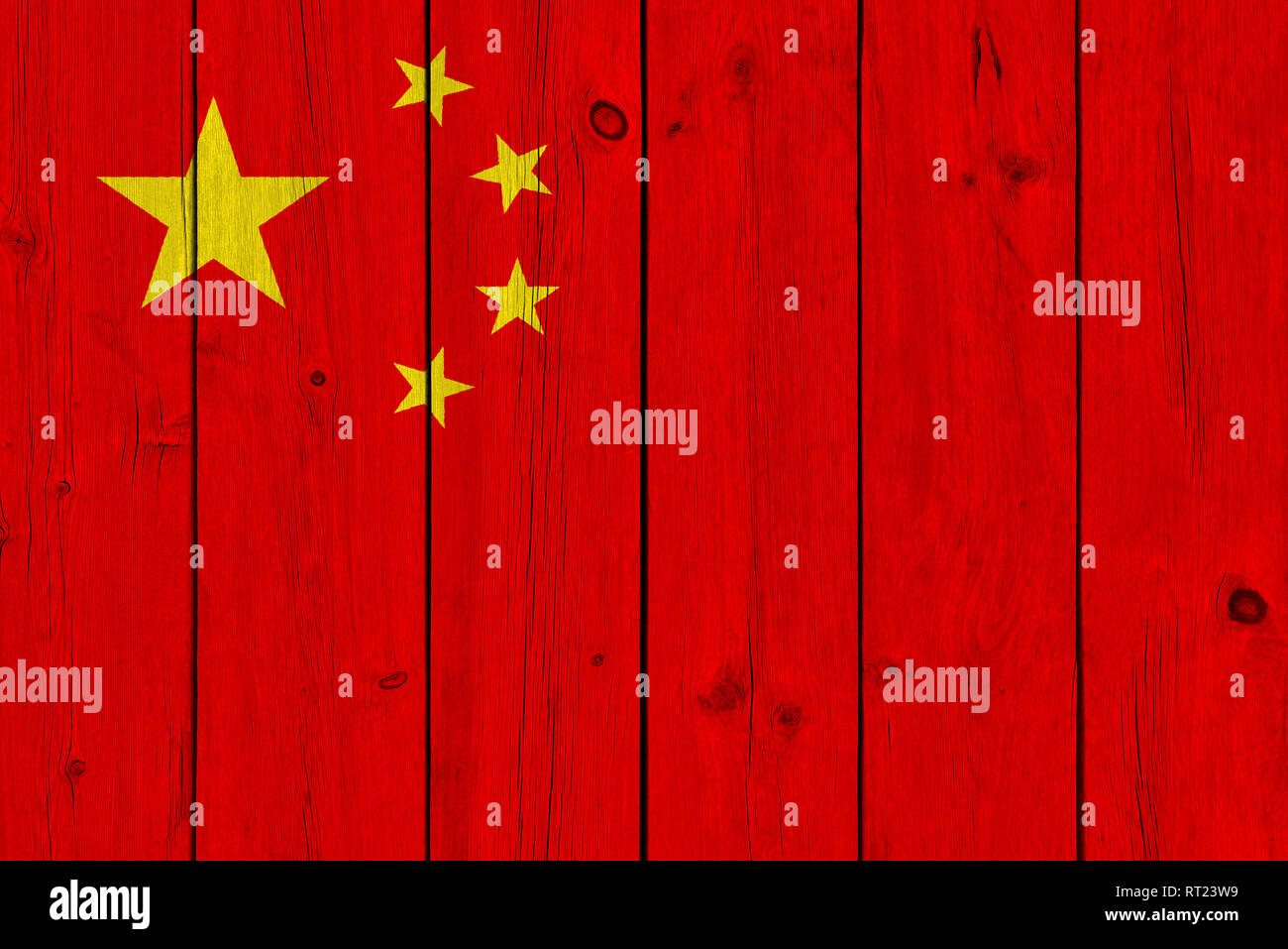 China flag painted on old wood plank. Patriotic background. National ...