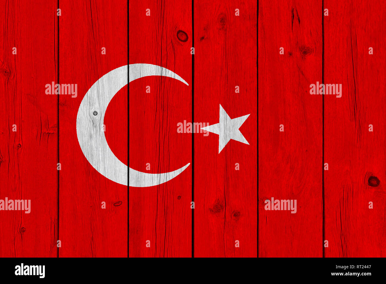 Turkey flag painted on old wood plank. Patriotic background. National ...
