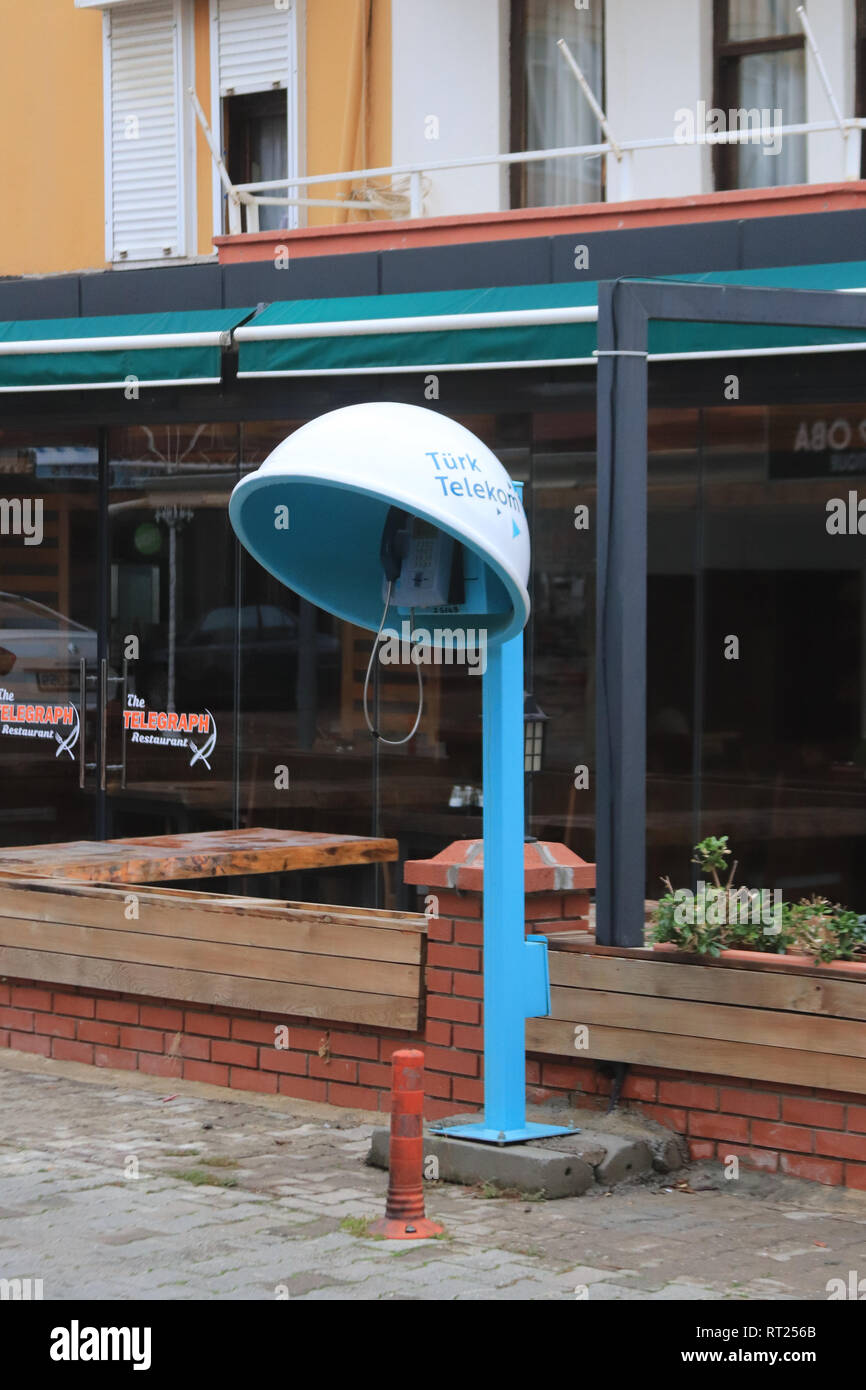 Telephone booth near the restaurant. Alanya. Turkey Stock Photo - Alamy