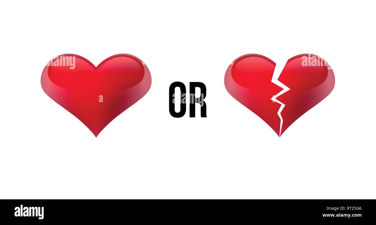 Do you love me? Yes OR No? Heart and broken heart. Isolated in white ...