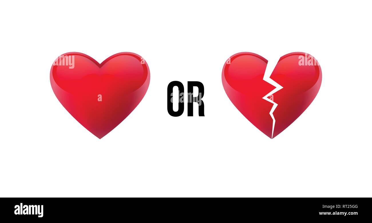 Do you love me? Yes OR No? Heart and broken heart. Isolated in white ...