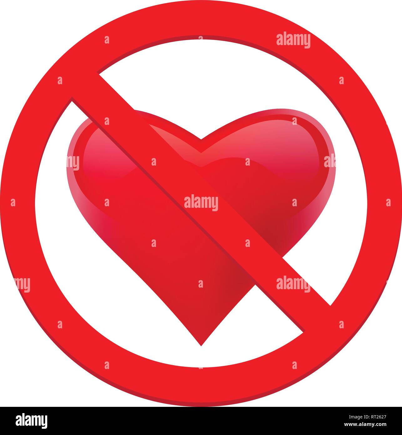 Ban love heart. Symbol of forbidden and stop love. Vector illustration ...