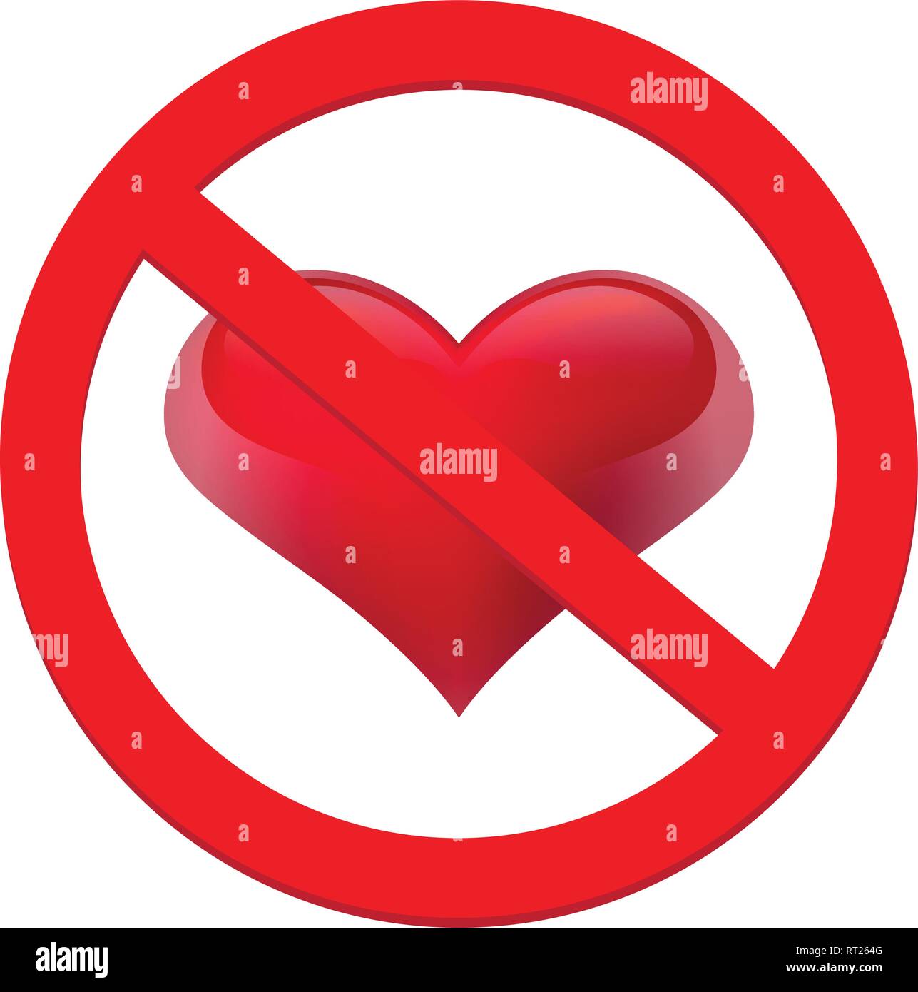 Ban love heart. Symbol of forbidden and stop love. Vector illustration ...