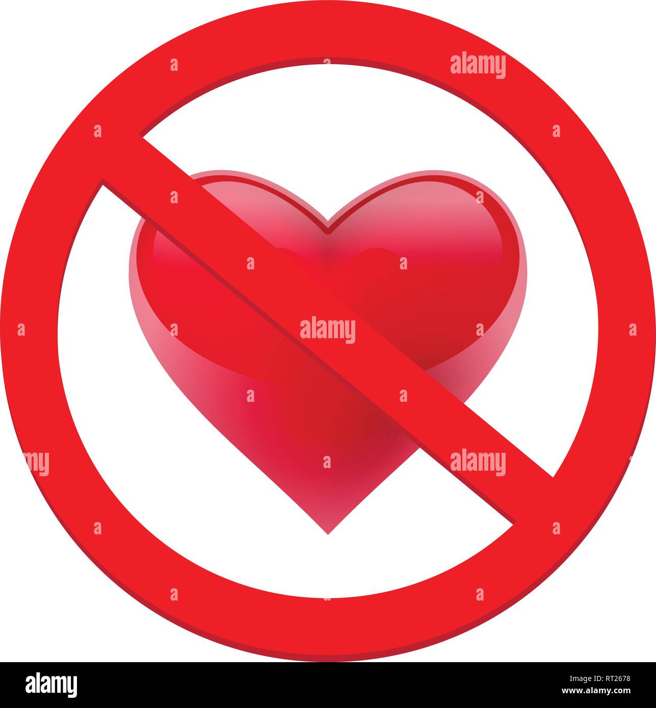 Ban love heart. Symbol of forbidden and stop love. Vector illustration ...