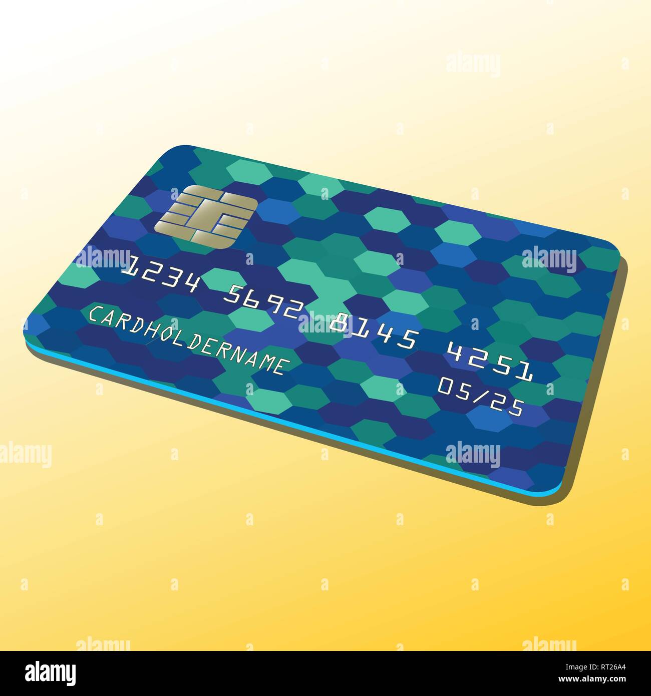 Flat drawing of a credit card, Green credit card. Credit card with a ...