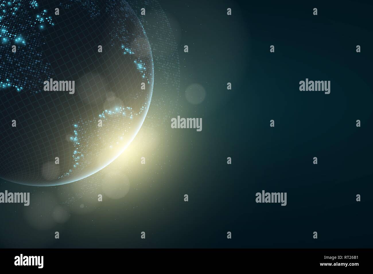 Futuristic planet Earth. Glowing map of square dots. Abstract ...
