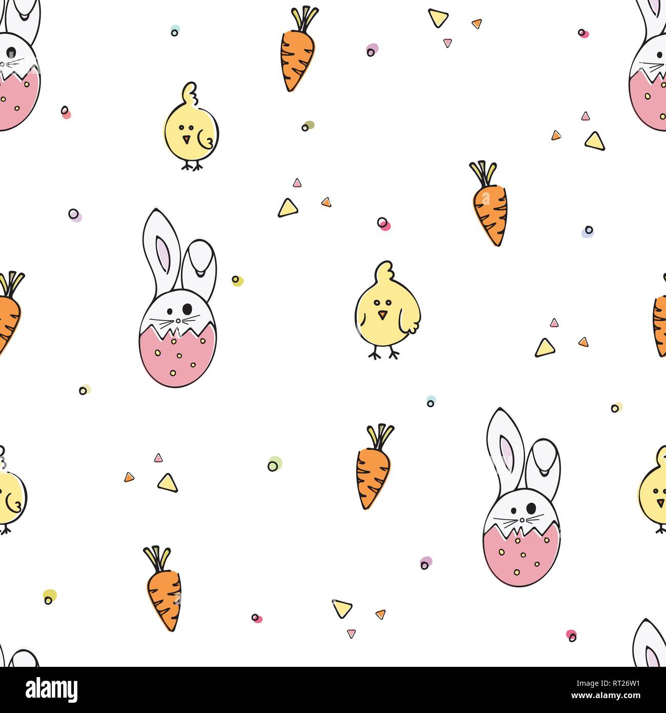 Hand Drawn Doodle vector illustration, Easter Bunny In Egg and Chic ...