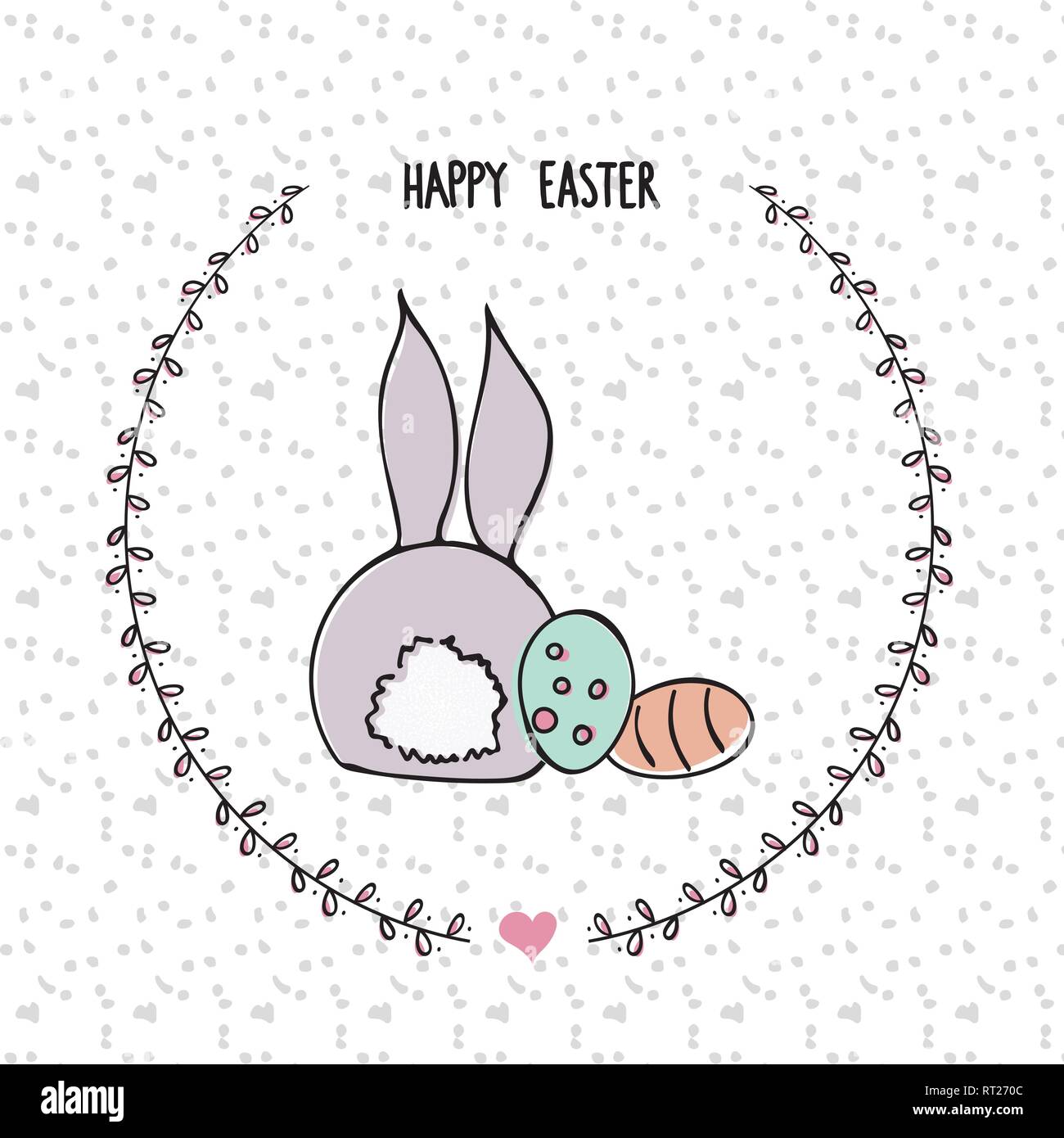 Happy Easter Bunny Doodle on spotty background. Easter card vector ...