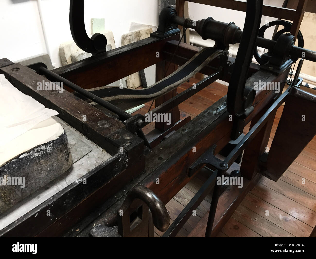 press for handicraft printing, seen in an engraving workshop, ancient ...