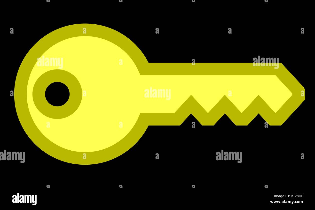 Key symbol icon - yellow with outline, isolated - vector illustration ...