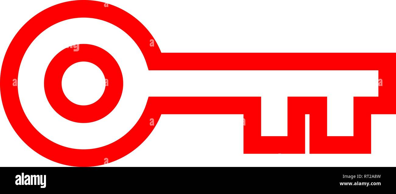 Key symbol icon - red simple outline, isolated - vector illustration ...