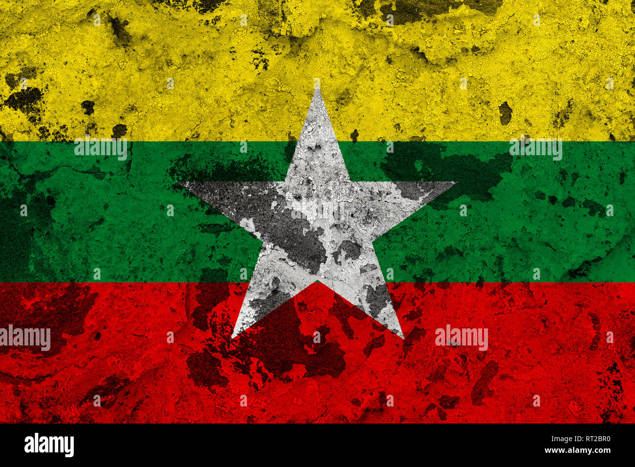 Myanmar flag on old wall. Patriotic grunge background. National flag of ...