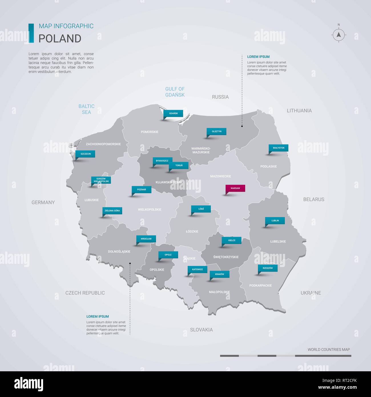 Poland vector map with infographic elements, pointer marks. Editable ...