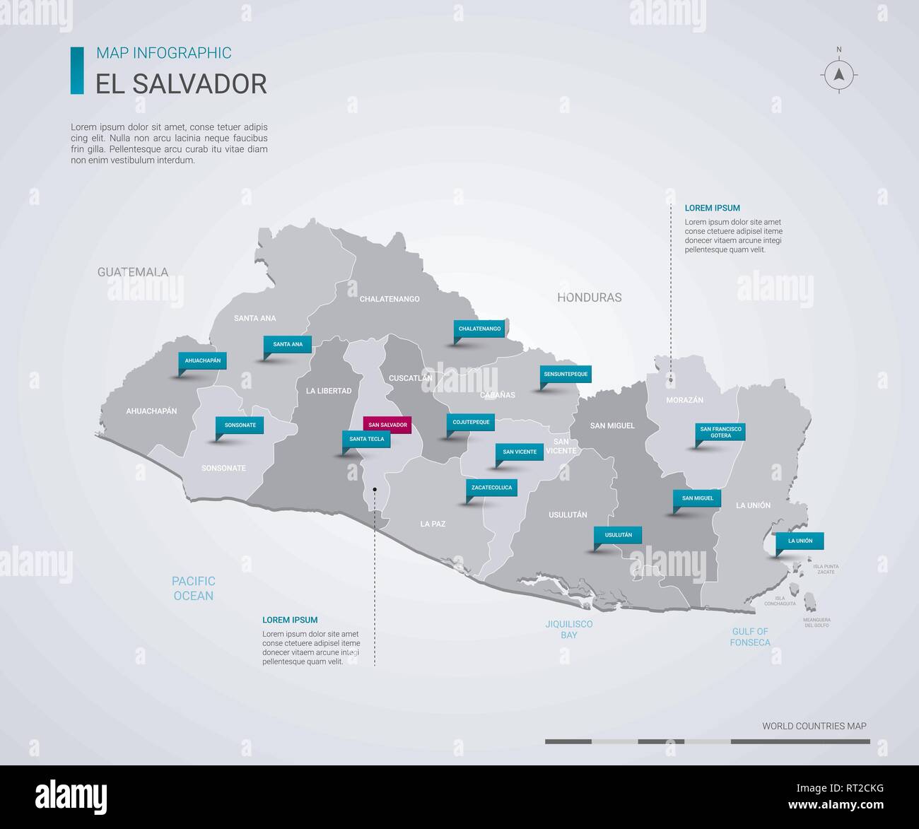 El Salvador Vector Map With Infographic Elements Pointer Marks