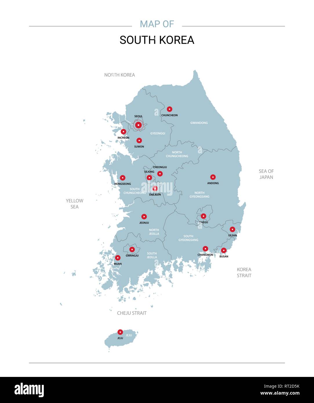 South Korea Vector Map Editable Template With Regions Cities Red