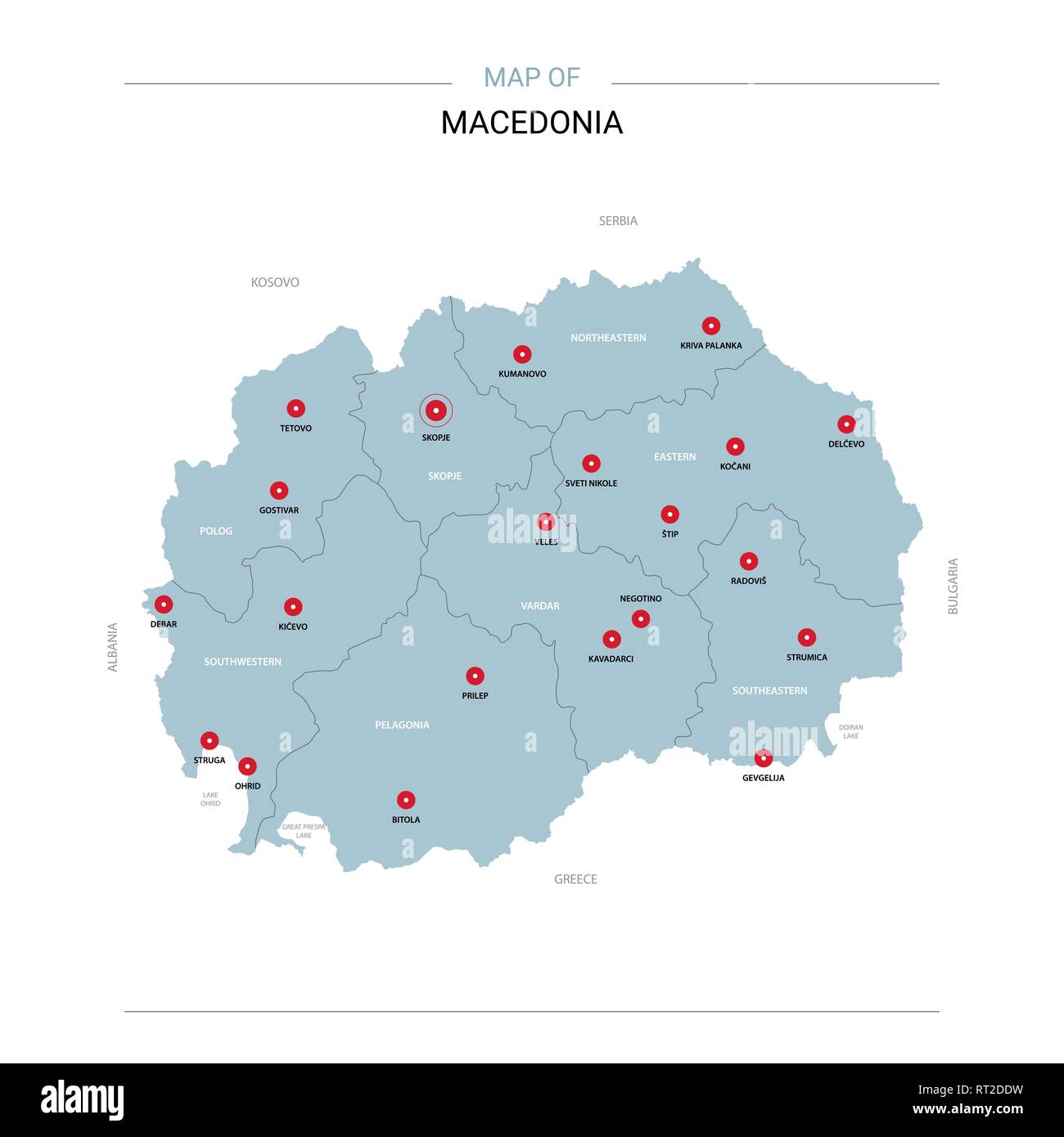 Macedonia Vector Map Editable Template With Regions Cities Red Pins