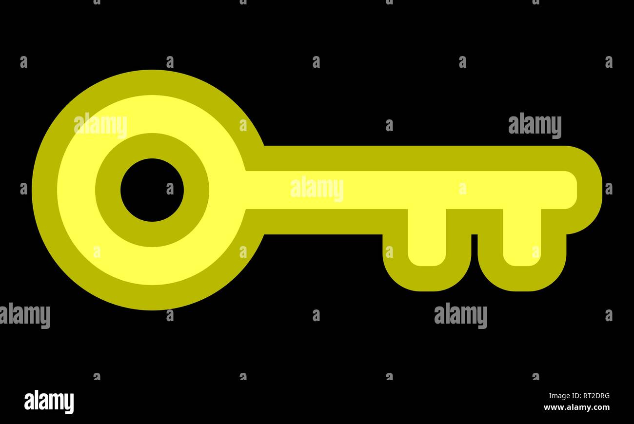 Key symbol icon - yellow with outline, isolated - vector illustration ...