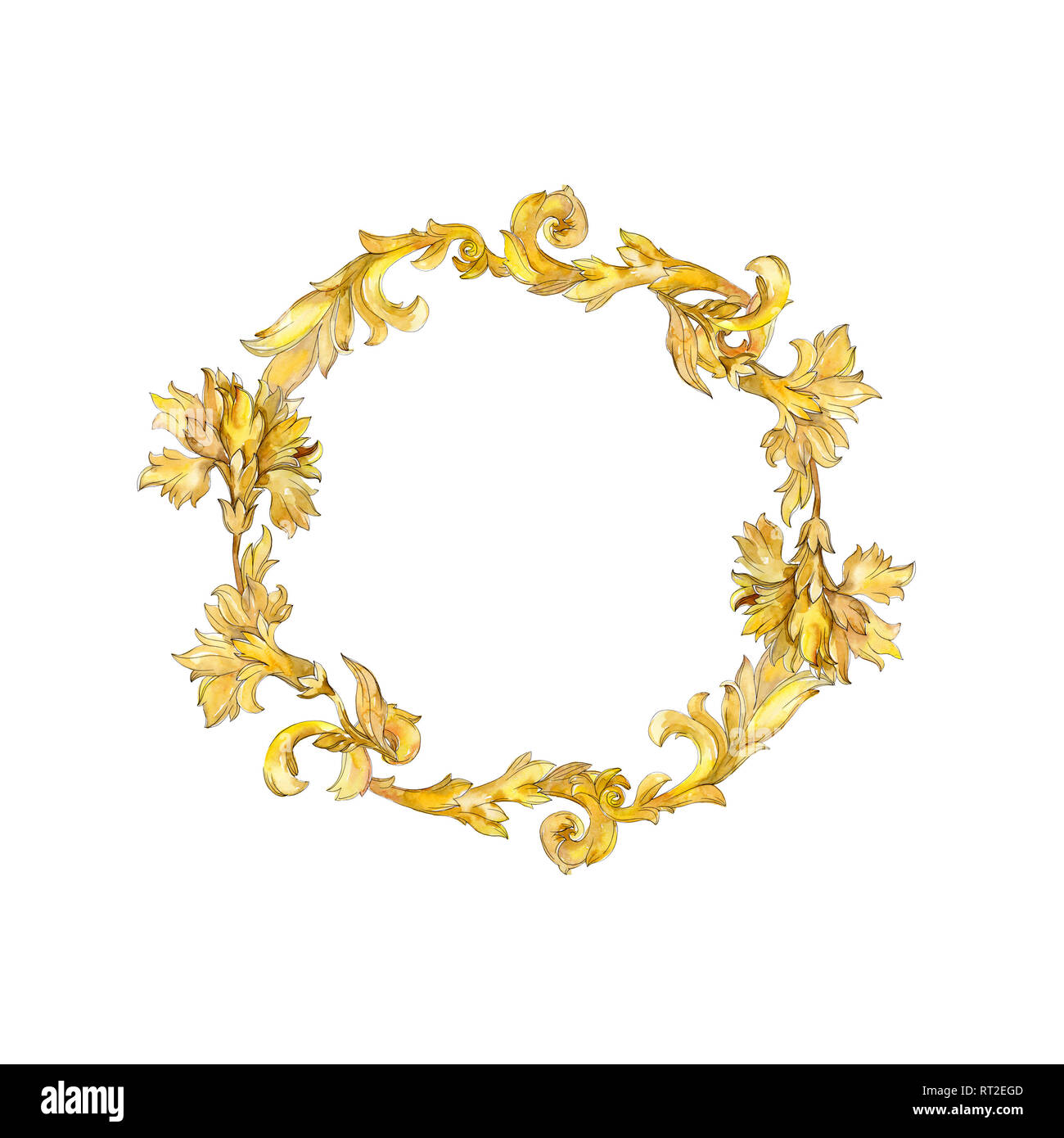 Gold monogram floral ornament. Watercolor background illustration set ...