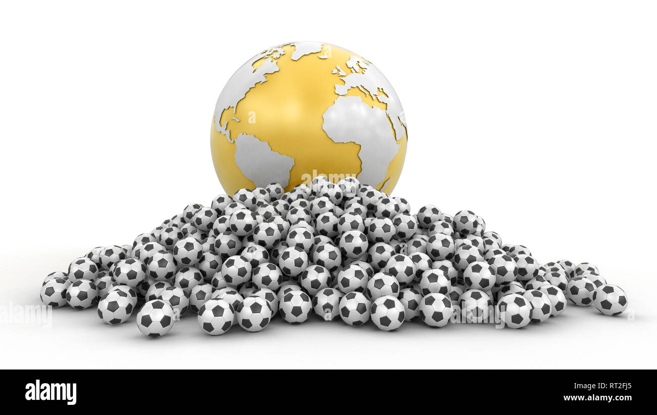Pile of Soccer footballs and Globe. Image with clipping path Stock ...