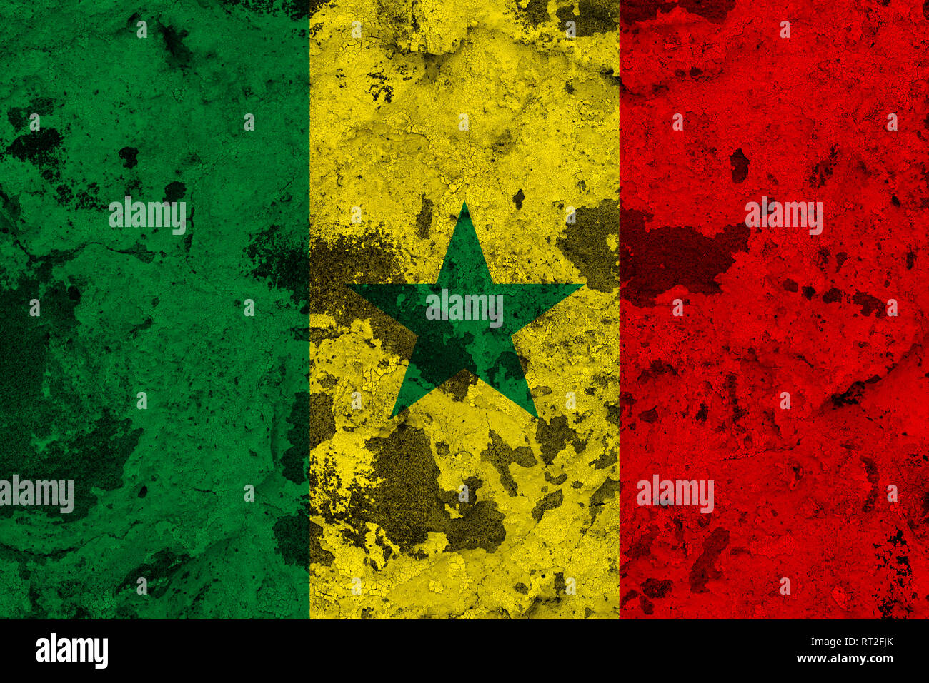 Senegal flag on old wall. Patriotic grunge background. National flag of ...