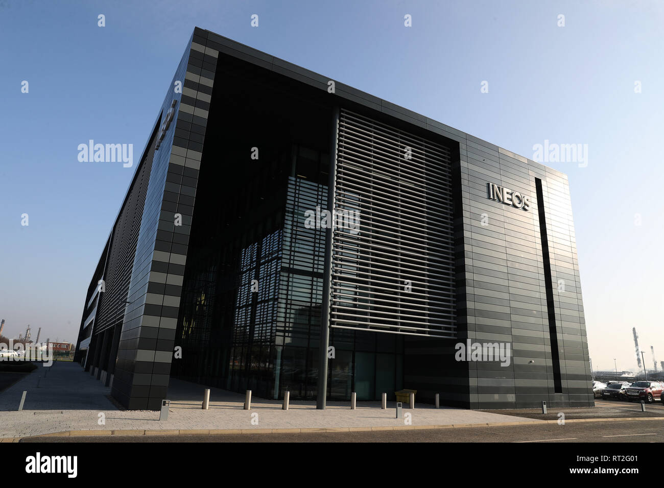 INEOS signage at their Grangemouth headquarters after the company made ...