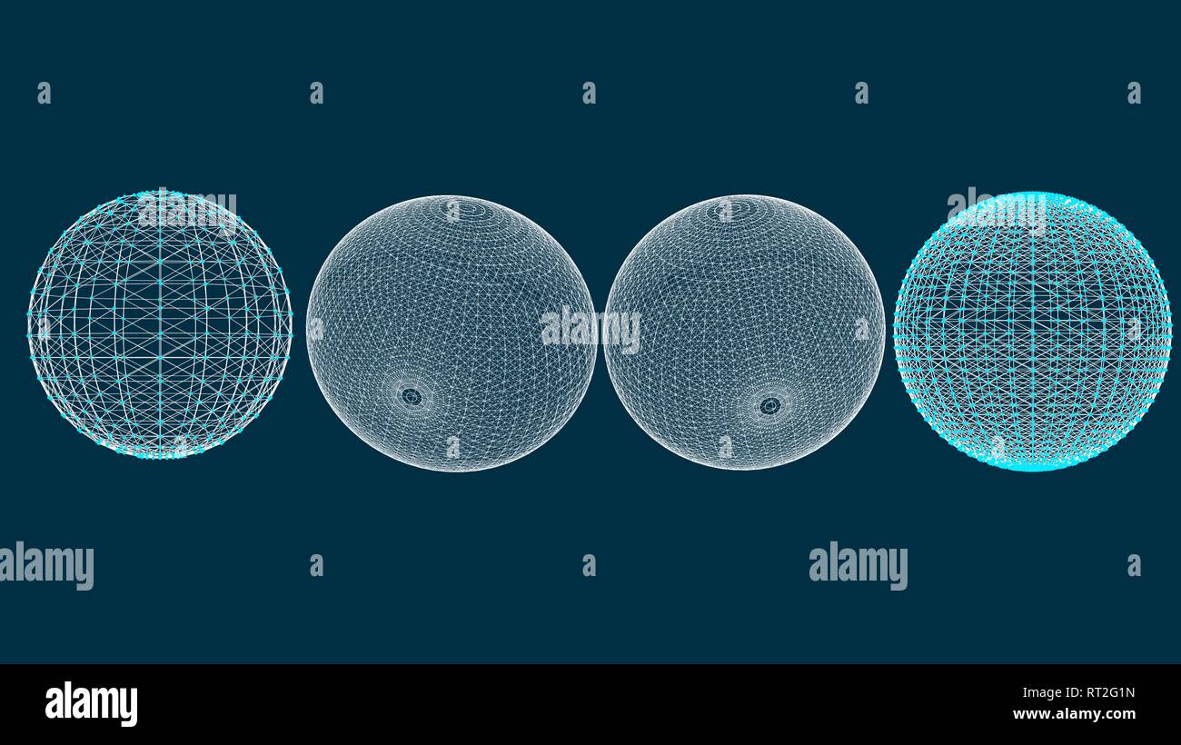 3d sphere with mesh effect, abstract connections with dots are in space ...